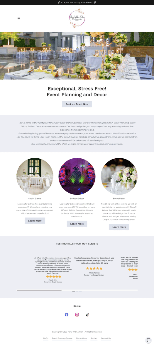Party Planner Website Redesign: Bungalow Web Design